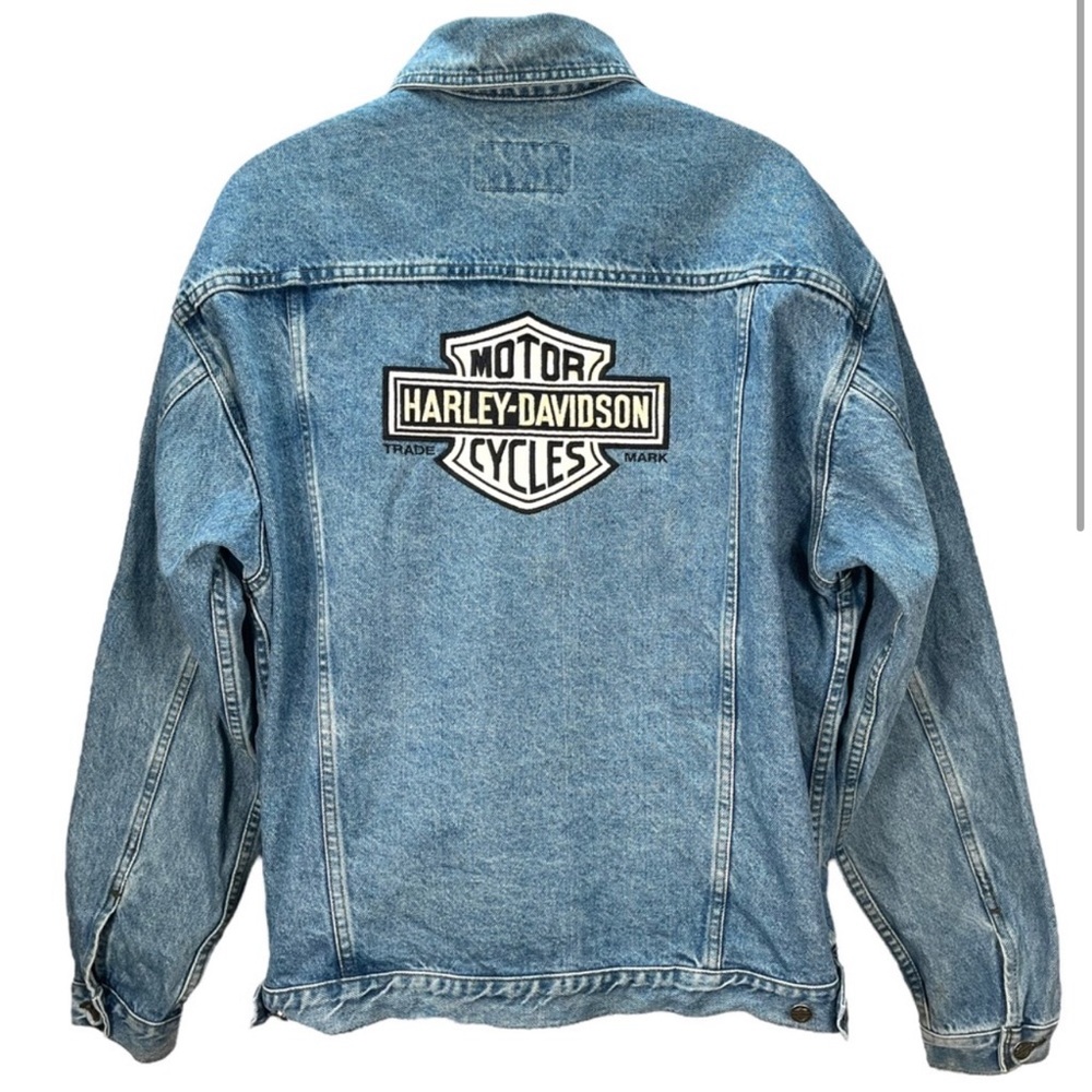 Xl Harley Davidson Denim Jacket With Patch On Back - Gem